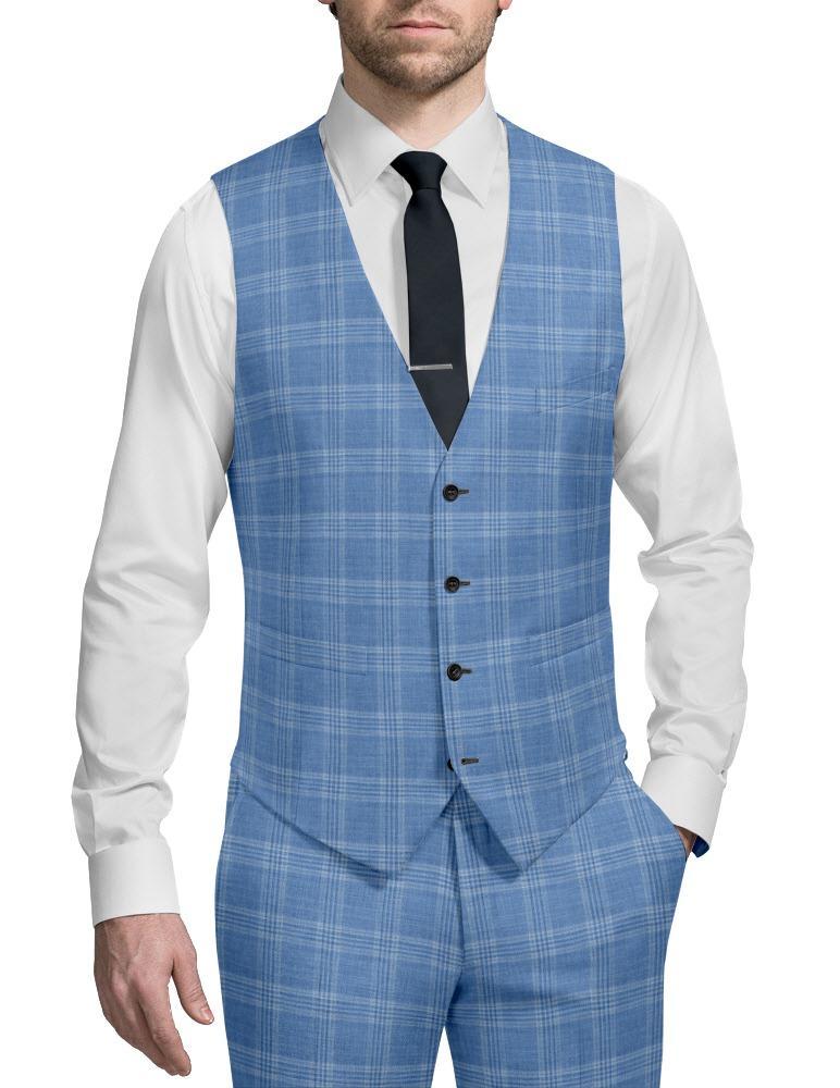 Light Blue Plaid Waistcoat - Surmesur