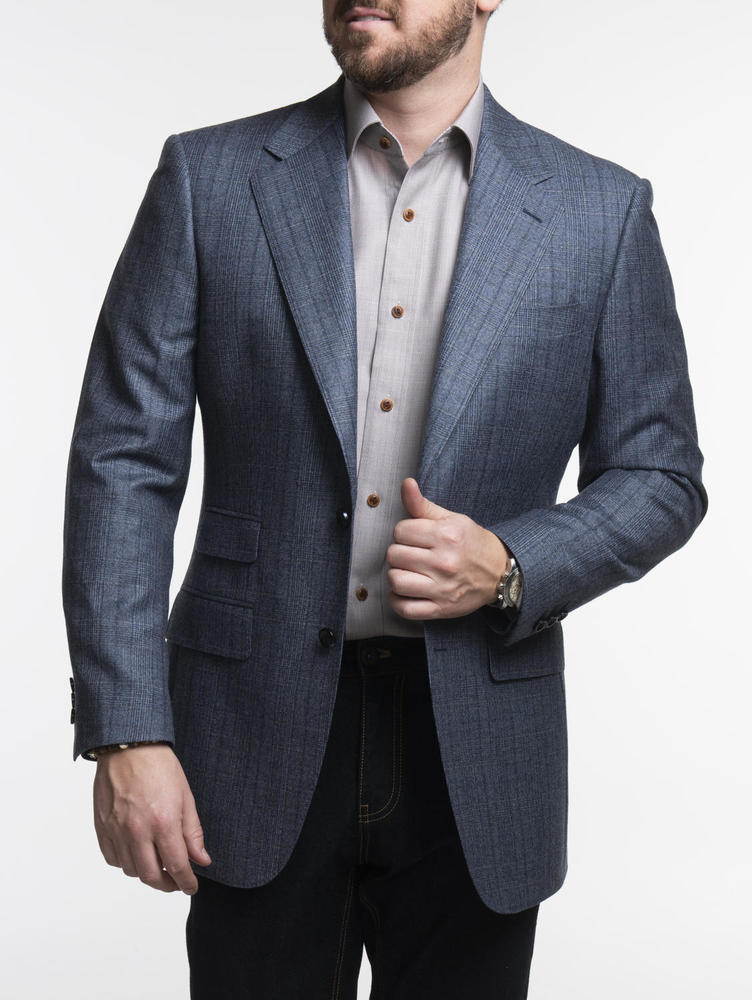 Blue Glen Plaid Wool Sport Jacket for Men - Surmesur