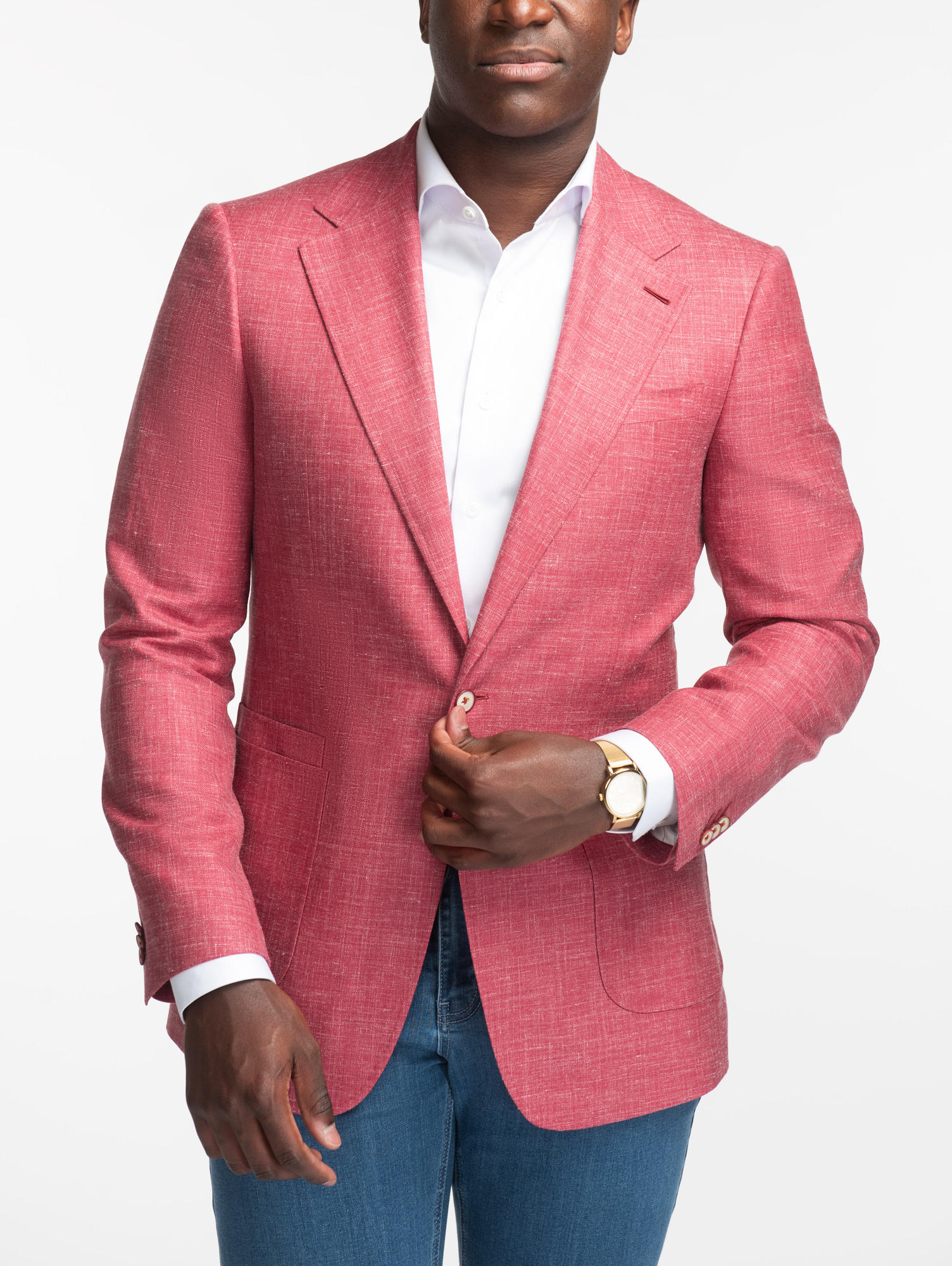 Veston rouge fraise en mélange de laine, soie et lin pour Homme - Surmesur