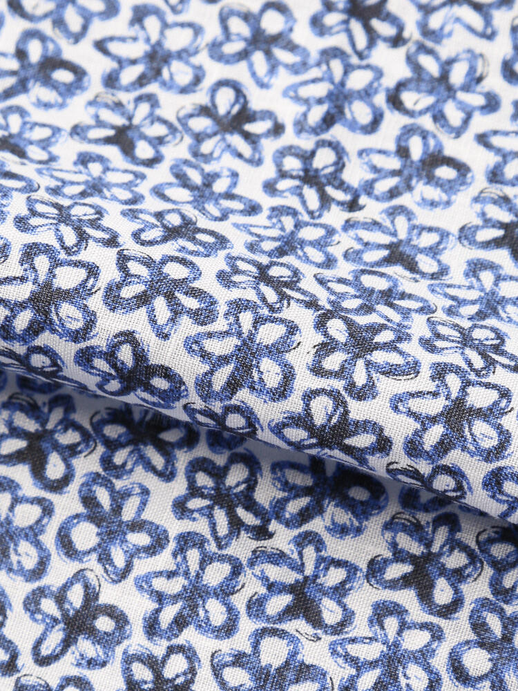 Made-to-Measure White Floral Linen Shirt